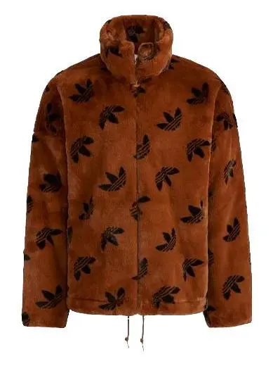 Adidas Originals Logo Faux Fur Jacket - Brown