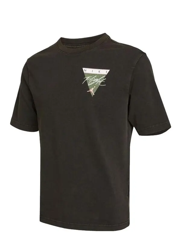 JORDAN Flight Essentials Washed Basketball Sports Printing Round Neck Short Sleeve T-shirt - Black