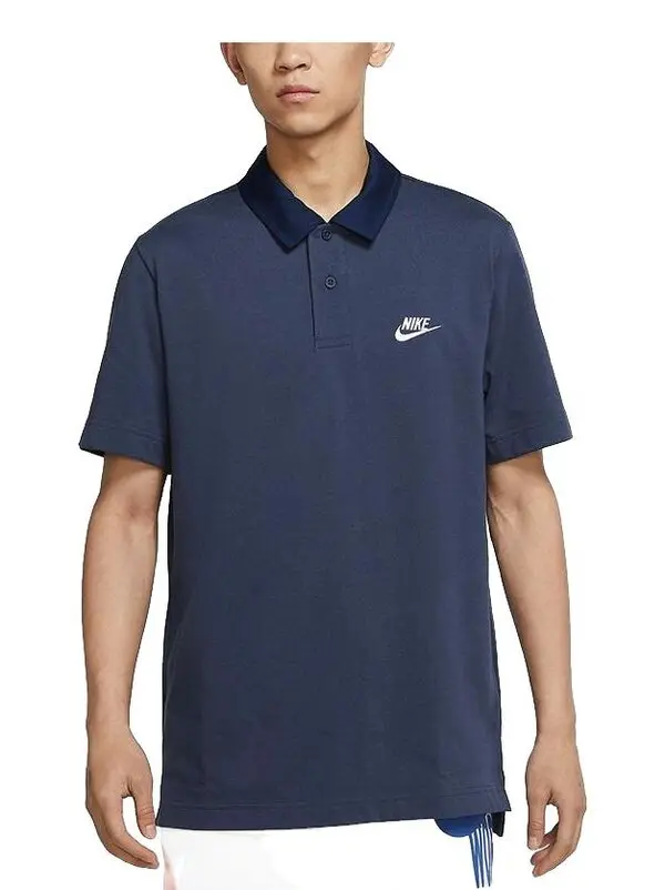 Nike Athleisure Casual Sports Rugby Short Sleeve Lapel Blue Polo Shirt - Navy