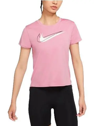 Nike Dri-fit Swoosh Run Logo Printing Round-neck Short Sleeve Top - Pink