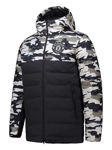 Adidas Hooded Down Jacket With Camouflage Pattern - Black
