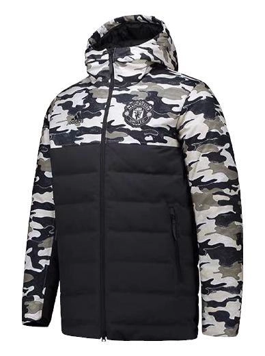 Adidas Hooded Down Jacket With Camouflage Pattern - Black