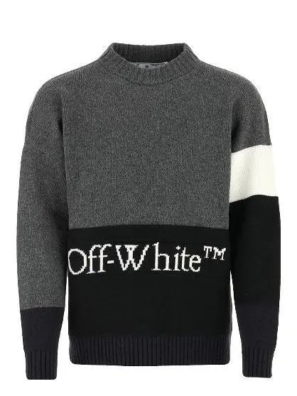 Off-White Logo Print Colorblock Sweater - Dark Gray