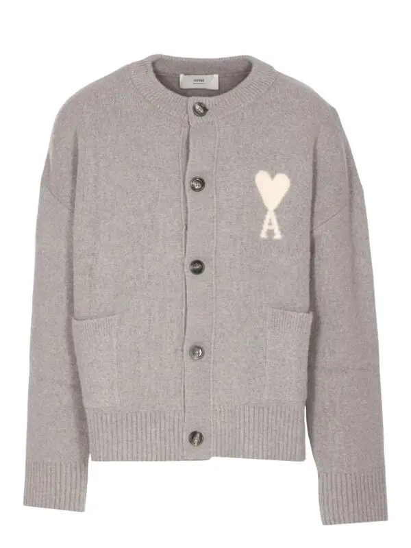 AMI Paris Big Heart Logo Alpaca Cardigan - Gray