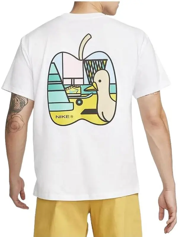 Nike Skateboard Cartoon Printing Straight Casual Short Sleeve White T-shirt - Default Color