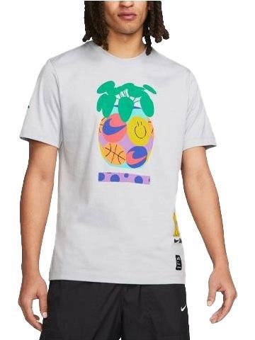 Nike Smiling Face Pattern Printing Logo Breathable Round Neck Short Sleeve Gray T-shirt - Multi-color