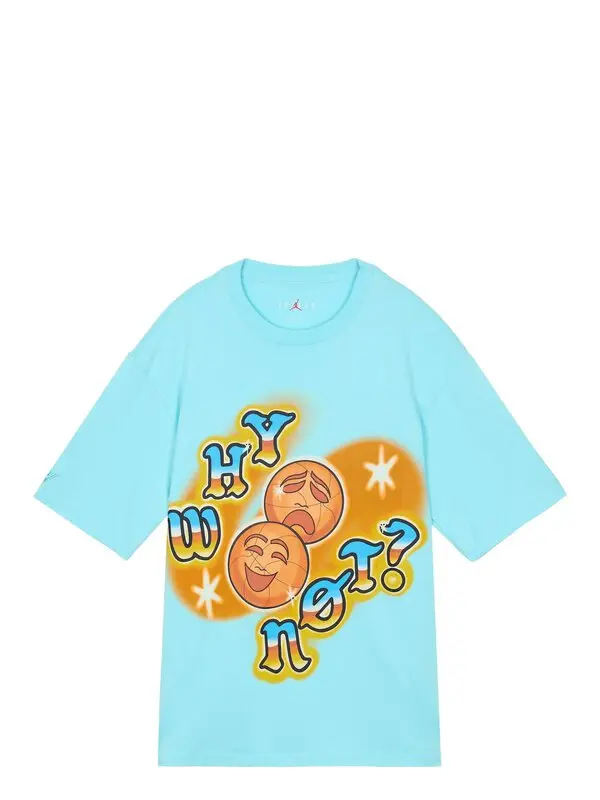 JORDAN Why Not' Round Neck Cotton Printing Short Sleeve Pink Blue - Multi-color
