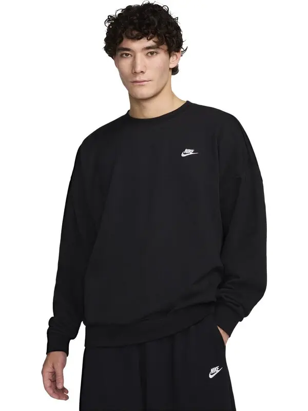 Nike Club Fleece Oversized French Terry Crewneck Sweatshirt Asia Sizing - Black