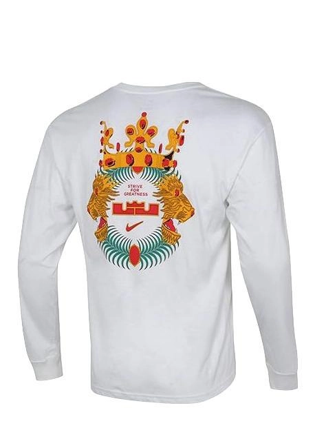 Nike Lbj Nk Lion Ls Max90 Tee Alphabet Printing Sports Round Neck Long Sleeves White T-shirt - Default Color