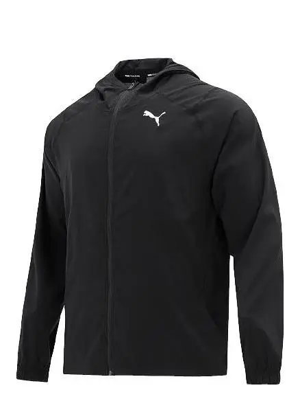 PUMA Logo Print Hooded Zip-up Jacket - Black