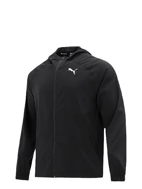 PUMA Logo Print Hooded Zip-up Jacket - Black