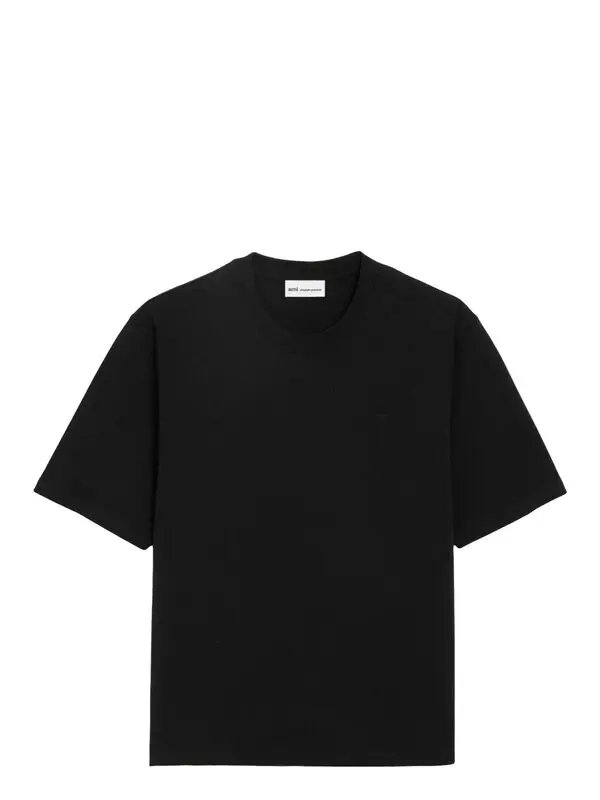 AMI Paris Tone-on-tone Heart Logo Embroidered T-shirt - Black