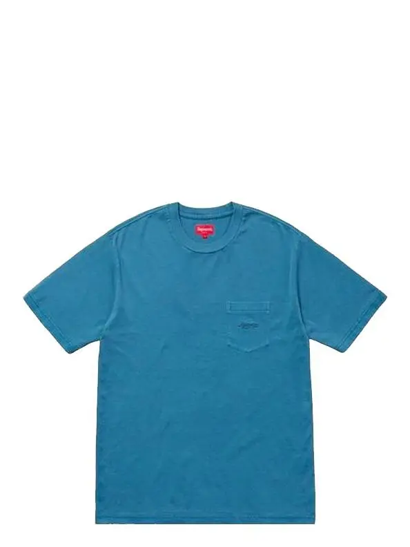 Supreme Ss18 Overdyed Pocket Tee Washed Logo Tee - Dark Blue