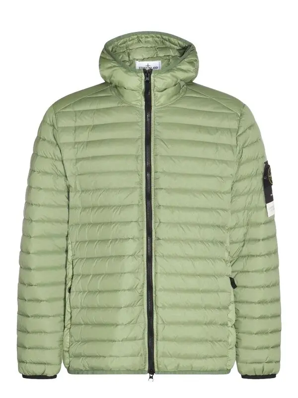 Stone Island Logo Patch Zip-up Down Jacket - Green