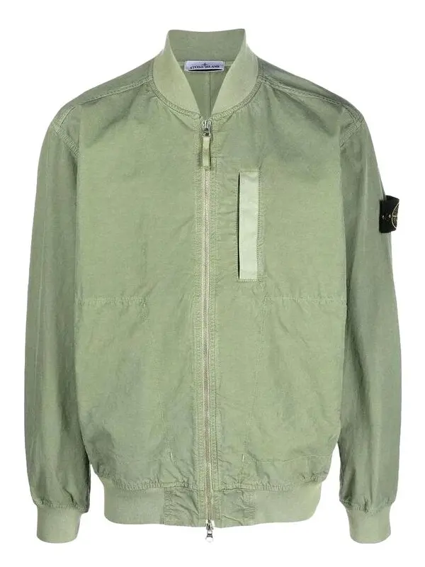 Stone Island Cupro Cotton Twill Bomber Jacket - Green