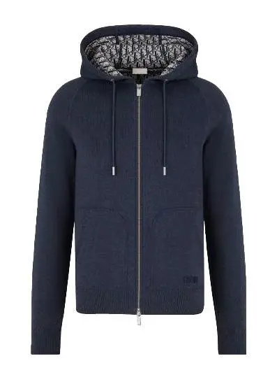 Dior Ss21 Loose Zipper Hooded Jacket - Blue