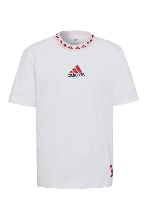 Adidas Logo Round Neck Pullover Sports Short Sleeve Bayern Munich White - Default Color
