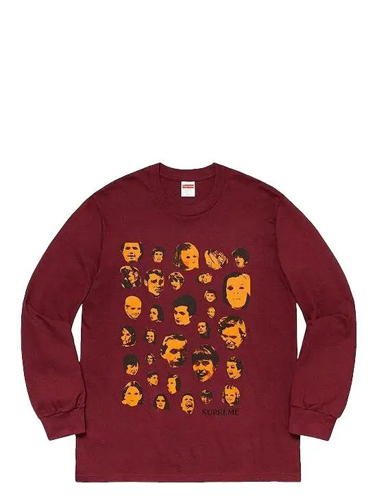 Supreme Fw19 Week 1 Faces L/s Tee Human Face Printing Long Sleeves Red - Wine Red