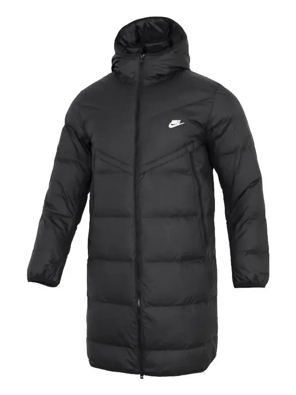 Nike Long Hooded Puffer Coat - Black/white