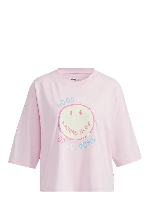 Adidas Neo Graphic Smiley Face Print Cropped T-shirt - Red