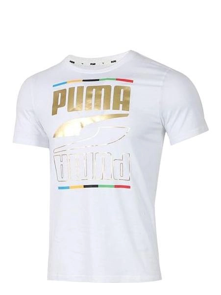 PUMA Casual Sports Bronzing Logo Alphabet Printing Round Neck - White