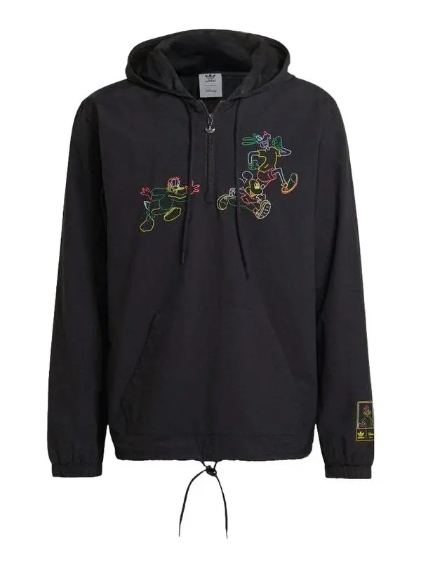 Adidas Originals X Disney Half-zip Pullover Jacket With Large Logo And Cartoon Animal Pattern - Multi-color