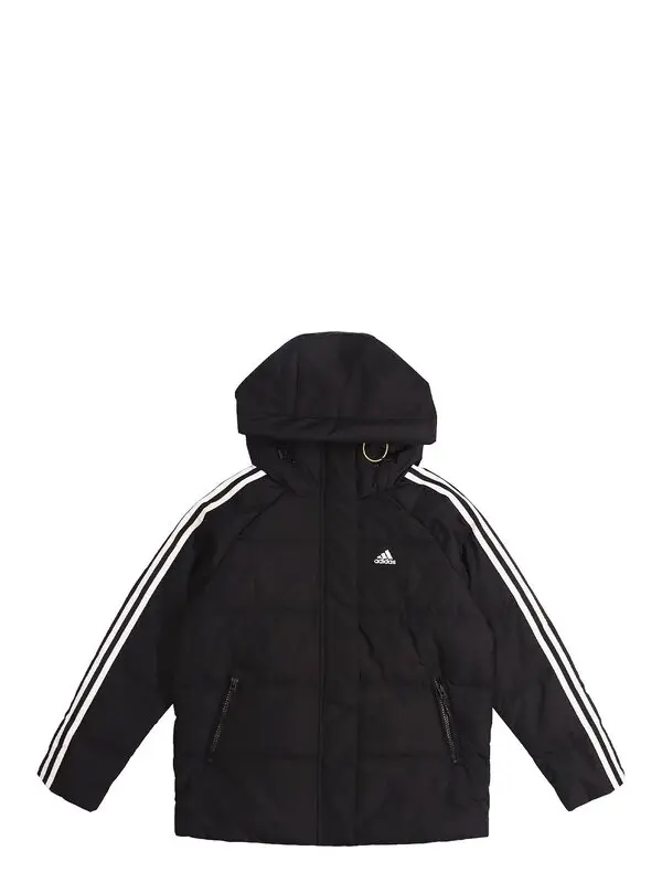 Adidas Padded Hooded Down Jacket With Signature Stripes - Black