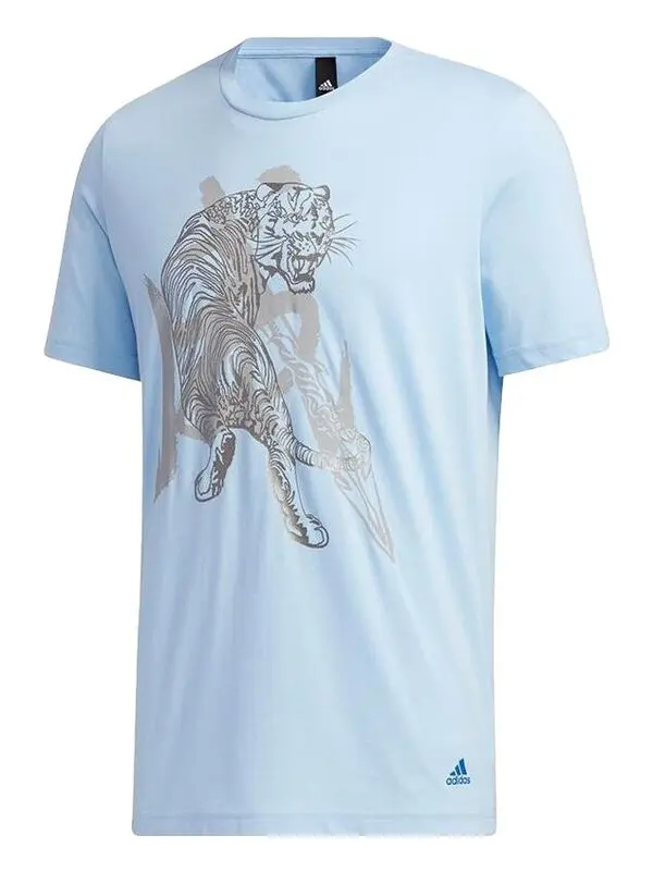 Adidas Wj Gfx Tee Series Printing Sports Round Neck Short Sleeve - Blue