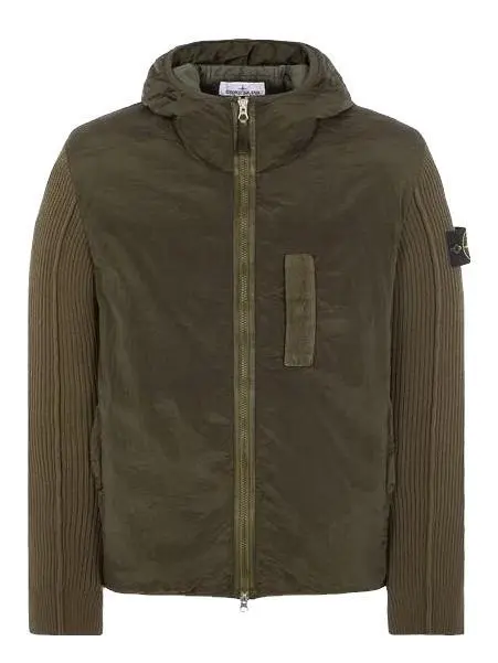 Stone Island Logo Patch Zip-up Hooded Jacket - Olive Green