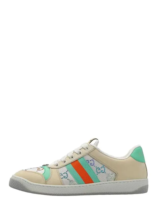 Gucci Gg Crystals Screener Sneakers - Beige/green/orange