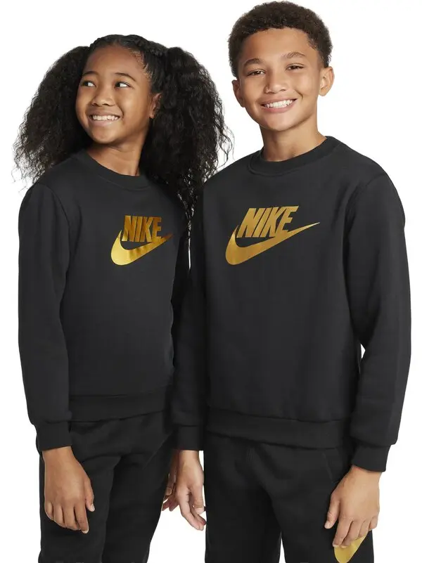 Nike Club Fleece Crew Neck Sweatshirt - Black/metallic Gold