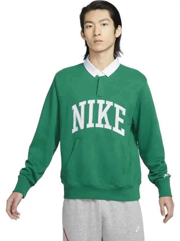 Nike Long-sleeve Fleece Polo Top - Green/white