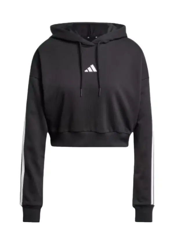 Adidas Essentials 3-stripes Cropped Hoodie - Black