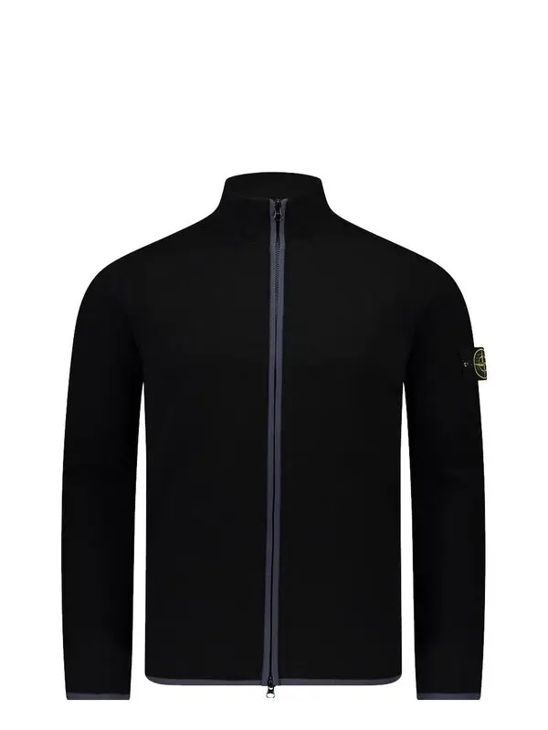 Stone Island Logo Patch Zip-up Fleece Jumper - Black