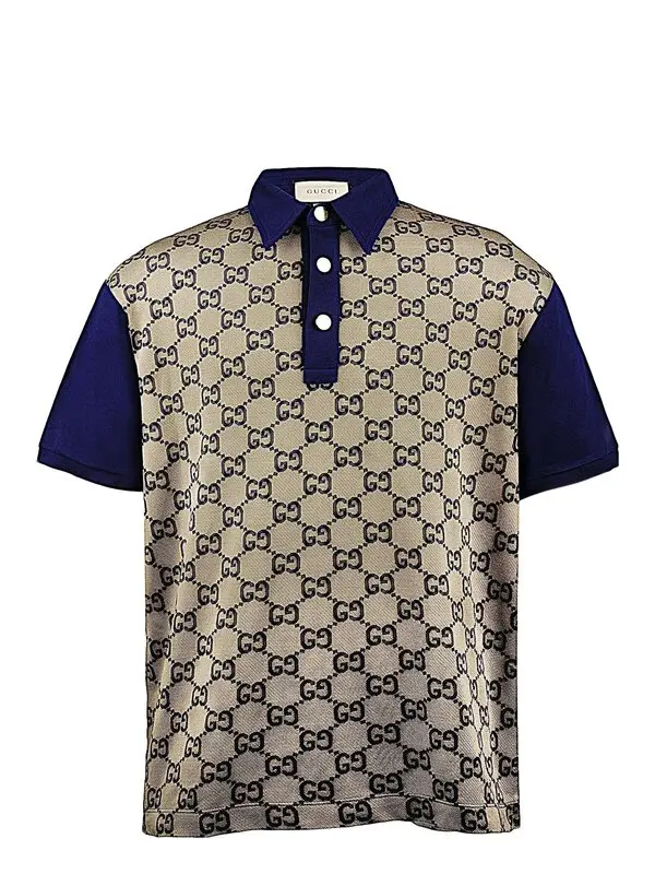 Gucci Maxi Gg Silk Cotton Polo 'beige Blue - Tan