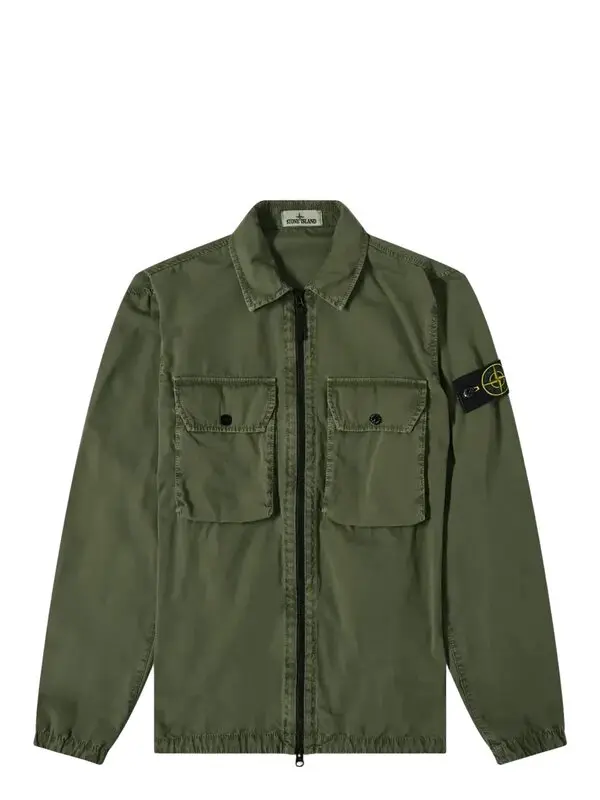 Stone Island 2 Pocket Brushed Cotton Shirt Jacket - Sage