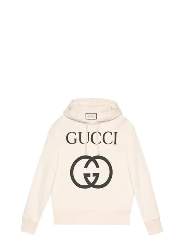Gucci Hooded Sweatshirt With Interlocking G - Off-white/black