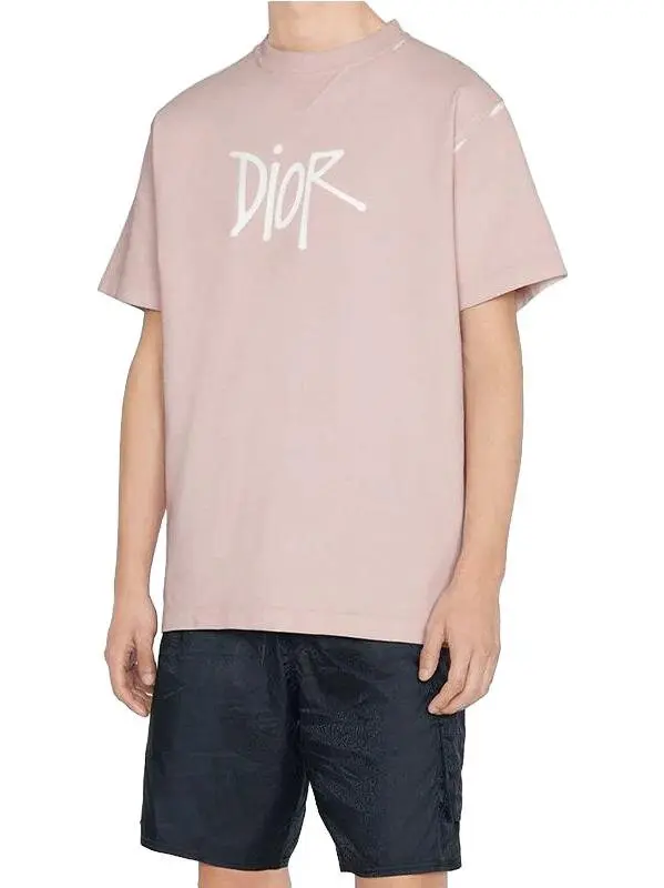 Dior And Shawn Stussy Collaborative Letter Logo Print Oversized Short Sleeve - Pink