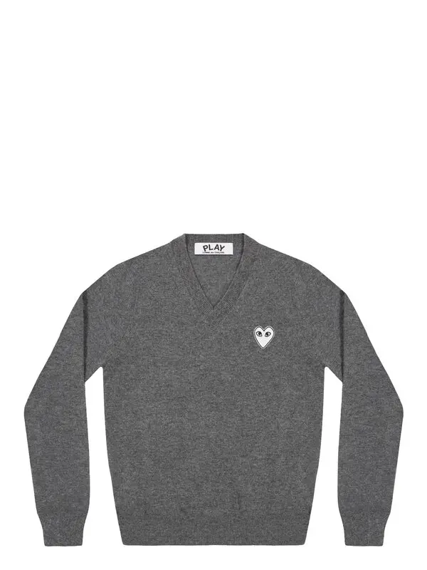 Play Comme Des Garcon V-neck Pullover With Emblem - Grey