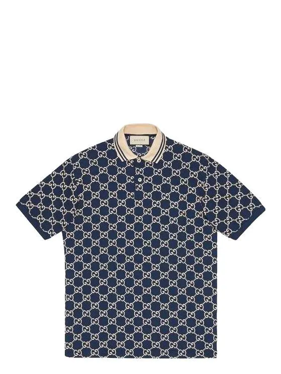 Gucci Full Print Design Short Sleeve Polo Shirt - Blue