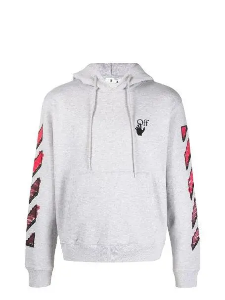 Off-White Ss21 Logo Printing Drawstring Hoodie - Grey