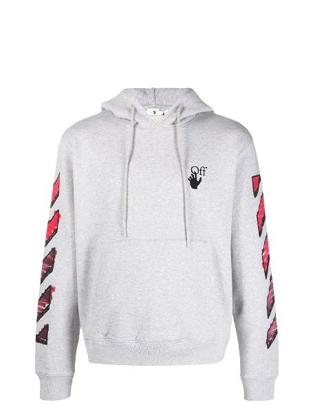 Off-White Ss21 Logo Printing Drawstring Hoodie - Grey