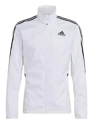 Adidas Marathon Jkt Logo Stripe Stand Collar Jacket - White