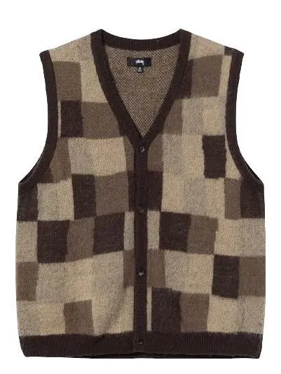 StÜssy Wobbly Check Sweater Vest - Brown
