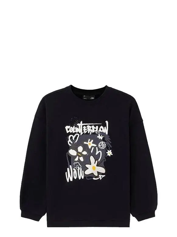 LI-NING Cf Sports Fashion Series Floral Print Pullover Hoodie - Black