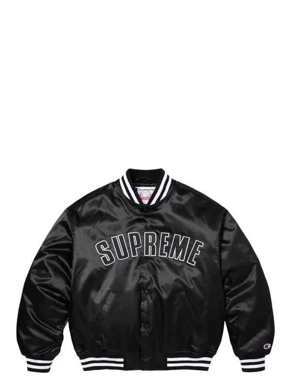 Supreme X Champion Ss26 Satin Varsity Jacket - Black