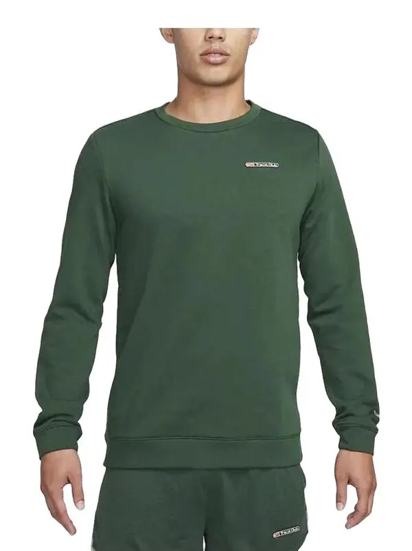 Nike Dri-fit Track Club Fleece Crew Neck Sweatshirt - Fir/summit White