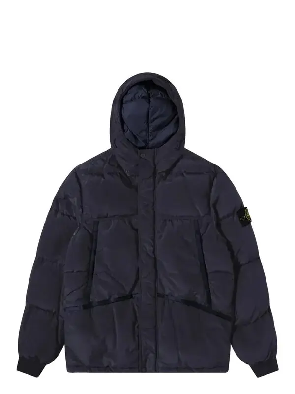 Stone Island Nylon Badge Logo Hooded Down Jacket - Navy