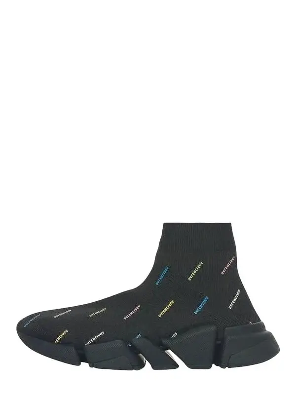 Balenciaga Speed 2.0 Allover Logo Knit Sneakers - Black/multicolors