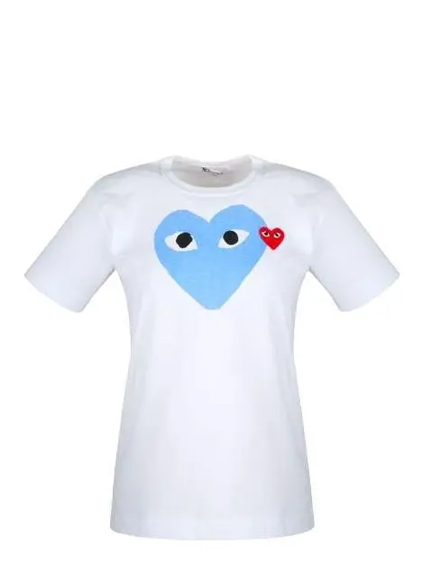 Play Comme Des Garcon T-shirt With Colored Heart Appliqu - White